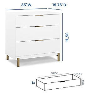 Delta Children Hendrix 3 Drawer Dresser, Bianca White/Bronze
