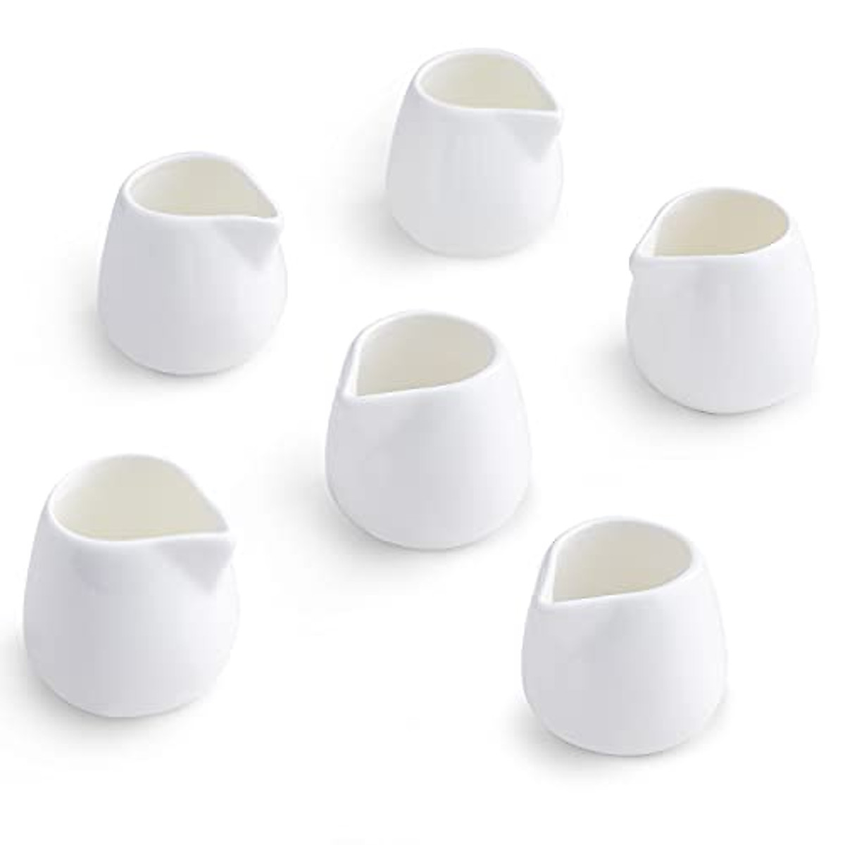 TAMAYKIM 3 oz Ceramic Cream Jugs, Mini Creamer Pitcher, White Porcelain Classic Creamers for Coffee, Tea, Milk, Jam, Sauces, 6 Pack