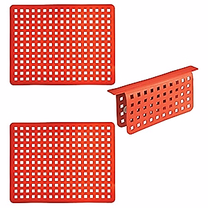 mDesign Decorative Kitchen Plastic Sink Protector Set - Protect Surfaces and Dishes - Quick Draining, Modern Slotted Design - Includes 1 Saddle, 2 Large Mats - Set of 3 - Red