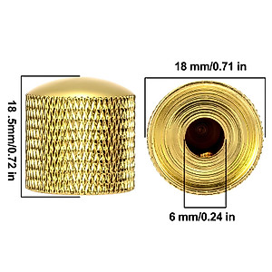 3PCS Metal Volume Tone Dome Guitar Speed Control Knurled Shaft Pots Knobs with Keys Screws Set for Electric Guitar or Bass (Gold)