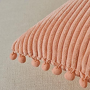 Fancy Homi Pack of 2 Peach Decorative Throw Pillow Covers 18x18 Inch with Pom-poms for Couch Bed Living Room Bedroom, Farmhouse Boho Home Decor, Soft Coral Corduroy Solid Square Cushion Case 45x45 cm