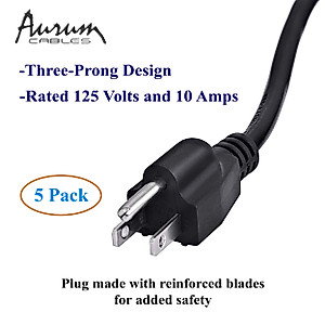 Aurum Cables UL Approved 6 Feet Universal Computer Monitor Power Cord, C13 Power Cable for Monitor, PC, Desktop, Printer, Scanner, 18 AWG NEMA 5-15P to IEC13 (6 Ft - 5 Pack)