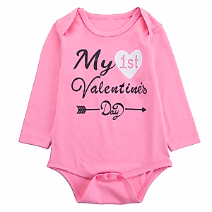 lorjoy Newborn Baby Girls My First Valentine's Day Outfit Set Long Sleeve Bodysuit (3-6 Months)