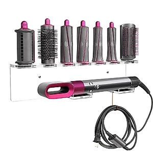 Affogato Acrylic Wall Mount Holder Compatible with Dyson Airwrap Styler and Accessories Organizer Rack for Wand Brushes Barrels, Clear
