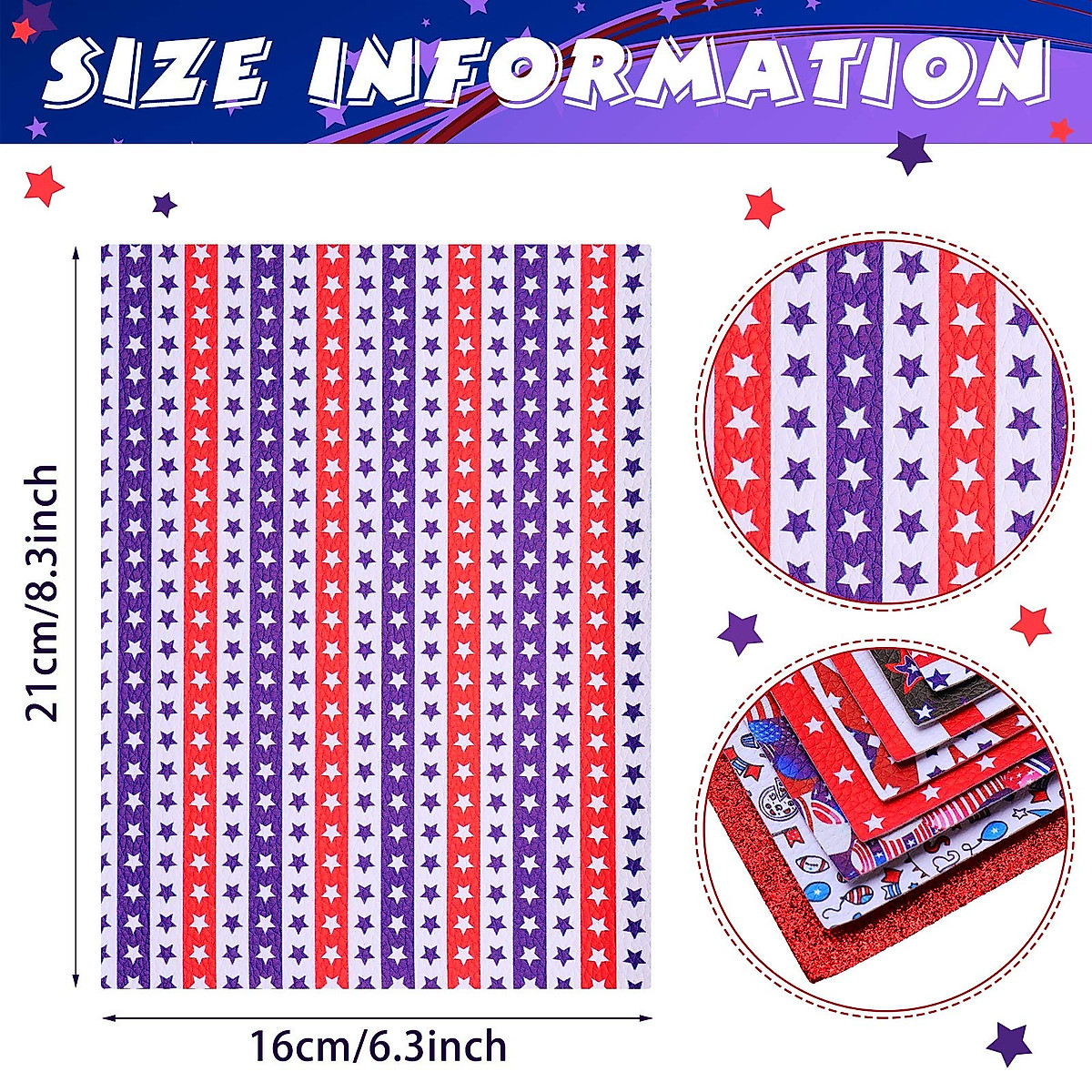 15 Pieces Labor Day American Flag Faux Leather Sheets Glitter Sequins Synthetic Leather Sheets DIY Faux Leather Fabric Making Earrings Bows DIY Crafts, 8.3 x 6.3 Inch (Classic Style)
