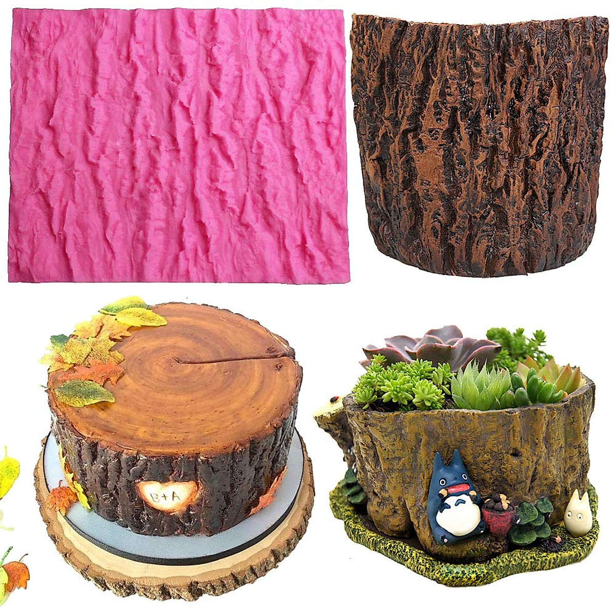 WYD Tree Bark Texture Mats Fondant Mermaid Silicone Mold,Handmade Soap Mold,Cake Mold Decorating,Fondant Baking Mold