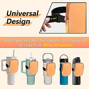 WUQID Adjustable Water Bottle Pouch for Stanley Quencher Adventure & Stanley IceFlow 20oz 30oz 40oz, Gym Accessories for Women Men, Tumbler Pouch Bag with Cards, Keys, Wallet, Earphone,Compact