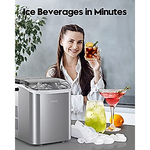 Silonn Countertop Ice Maker Machine with Handle, Portable, Makes up to 27 lbs. of Ice Per Day, 9 Cubes in 7 Mins, Self-Cleaning with Ice Scoop and Basket