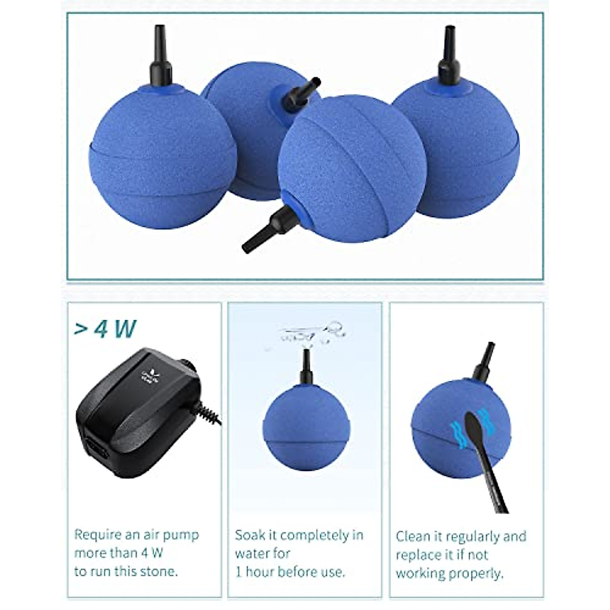 Pawfly Aquarium Air Stone Bubbler 2 Inch Ball-Shape Bubble Release Tool Oxygen Diffuser for Air Pumps Fish Tanks Buckets Ponds and DWC Reservoirs, 4 Pack