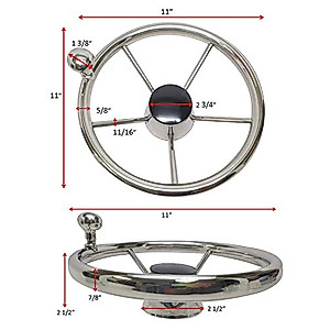 Pactrade Marine Destroyer 11" S.S Steering Wheel Control Knob Black Cap 5 Spoke