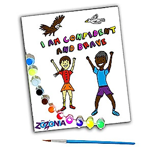 ZoZonia - I Am Confident And Brave Kids Canvas Painting Kit 10"X12". Includes 11 Colors 2 ml Acrylic Paints & Brush. Arts & Crafts for Girls & Boys (I Am Confident & Brave)