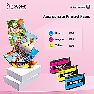 YingColor Compatible Replacement for HP 951XL Ink Cartridges Combo Pack Work for Officejet Pro 8610 8600 8615 8620 8625 8630 8100 276dw 251dw (1 Cyan 1 Magenta 1 Yellow)