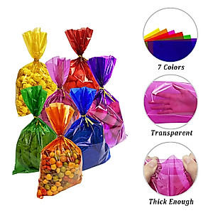 Yotelab Colored Cellophane Bags for Candy, Cookie, 6x9 Inches 100 Pcs Colorful Cellophane Treat Bags with Twist Ties