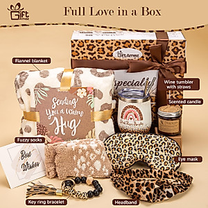 GiftAmaz Leopard Gifts for Women, Get Well Soon Gifts with Leopard Tumbler and Blanket, Care Package Thinking of You Birthday Gifts Basket Set, Leopard Print Christmas Gifts Box for Women Friend Mom