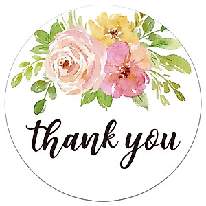 Mr.Mug Floral Thank You Stickers, 2" Round, 50 Pink & Green Labels Paper, Permanent Adhesive, for Small Business Owners, Wedding, Birthday Party Favors, Gift Box