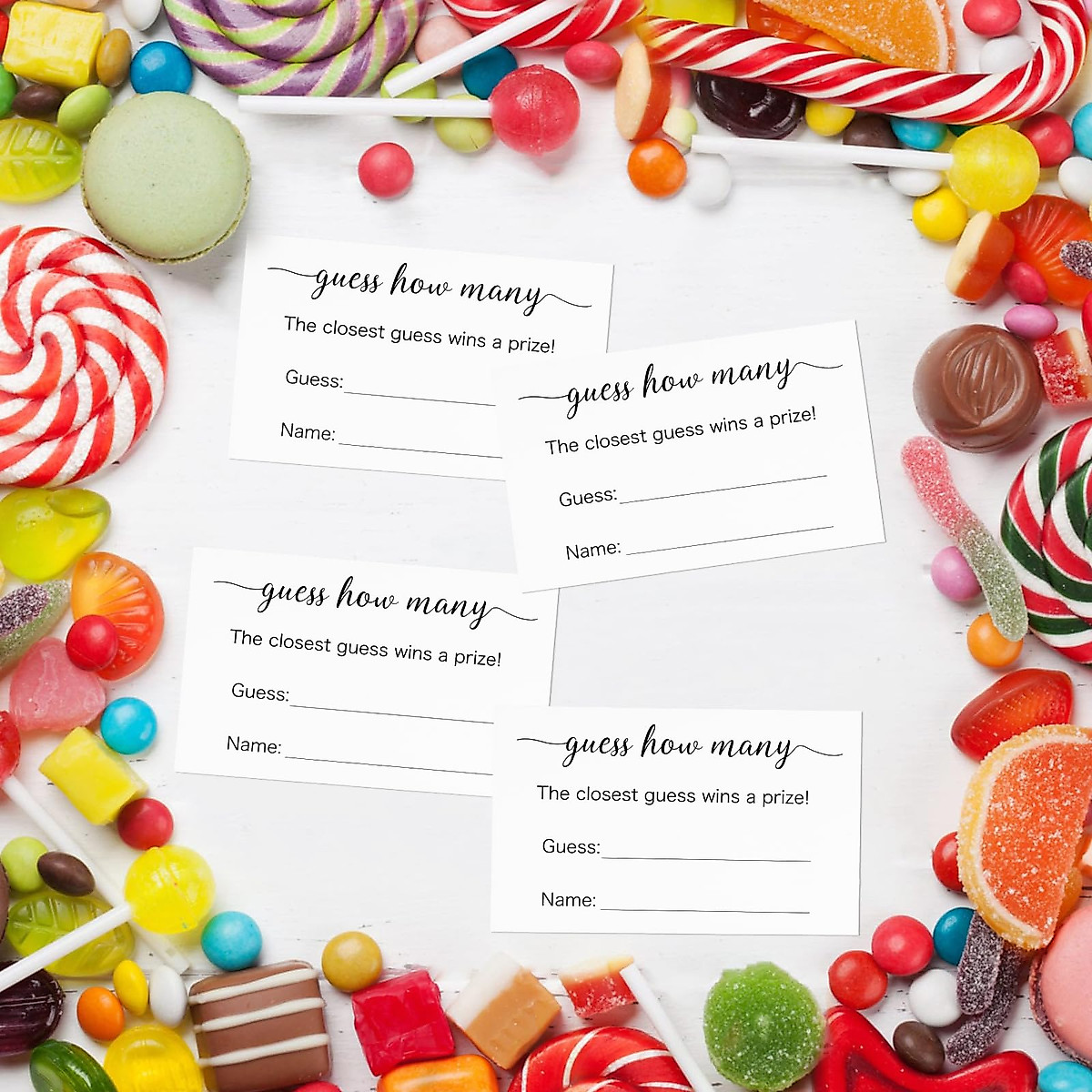 Anwyll Guess How Many Game Cards,50Pcs Guess How Many Baby Shower Game Cards,High-End Candies Cookies Guess How Many Game Cards for Baby Shower Birthday Party Bridal Shower Wedding Activity(3.5×2.1'')