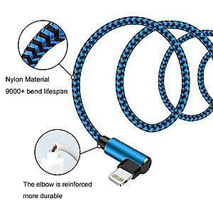 finekeep iPhone Charger Cable 10FT 3 Pack 90 Degree Lightning Cable MFi Certified Nylon Braided Right Angled Lightning Charging Cable for iPhone 12/11/11 Pro/XS Max/XR/X/8/7/6 (Blue Black)