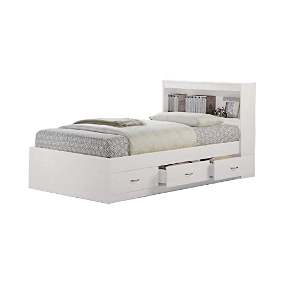 Hodedah Twin-Size Captain Bed with 3-Drawers and Headboard in White