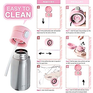 Secura Vacuum Insulated Stainless Steel Straw Water Bottle with Handle, 350ml 12oz, Pink