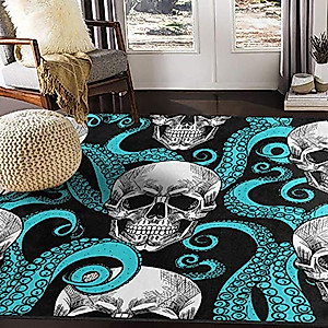 ALAZA Blue Octopus Kraken Sugar Skull Area Rug Rugs for Living Room Bedroom 7' x 5'