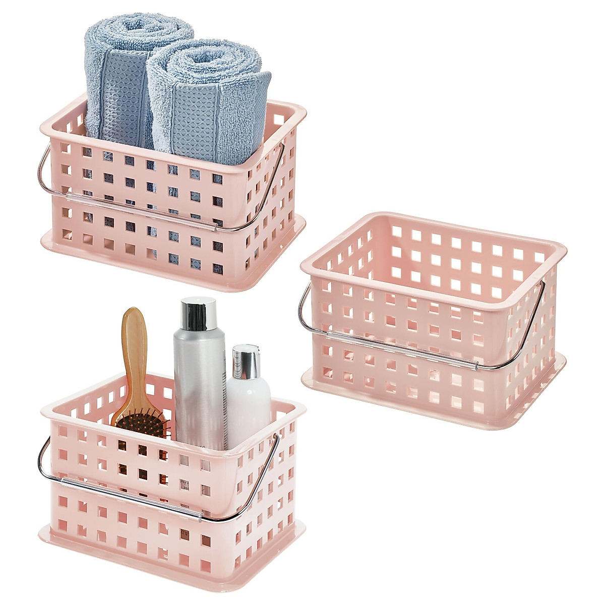 iDesign Spa BPA-Free Plastic Small Stackable Basket with Handle - 9.25" x 7" x 5", Blush