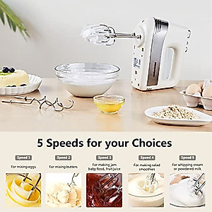 Hand Mixer Electric, REDMOND Hand Held Mixer with Turbo Function, Stainless Steel 5-Speed Kitchen Mixer for Whipping, Mixing Cookies, Cakes, Dough Batters, Cream