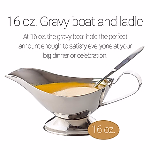 16 oz Gravy Boat with Ladle, Stainless Steel Gravy Pourer Dish Salad Dressing Server