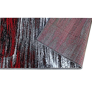 Masada Rugs, Modern Contemporary Area Rug, Red Grey Black (8 Feet X 10 Feet) Large Livingroom, Bedroom, Office Rug