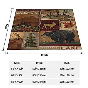 Country Style Rustic Cabin Wildlife Ultra-Soft Micro Fleece Throw Blanket,Lodge Bear Moose Deer,Custom Warm Lightweight Blanket for Couch Bed Living Room Bedroom Sofa 80"x60"
