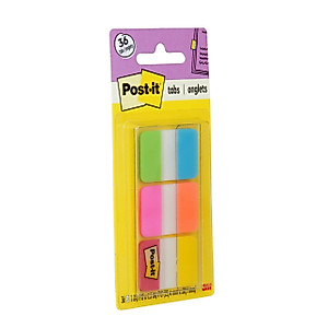 Post-it Tabs, 1 in Solid, Aqua, Yellow, Pink, Red, Green, Orange, 6/Color, 36/Dispenser (686-ALOPRYT)