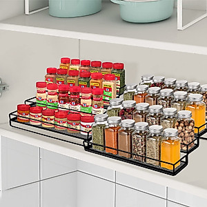 IFELS Spice Rack Organizer for Cabinet, 4 Tier Seasoning Organizer, Expandable Spice Rack Shelf,Step Spice Storage Holder, for Kitchen Cabinet Countertop,with Protection Railing, Metal (Black,2 PC)