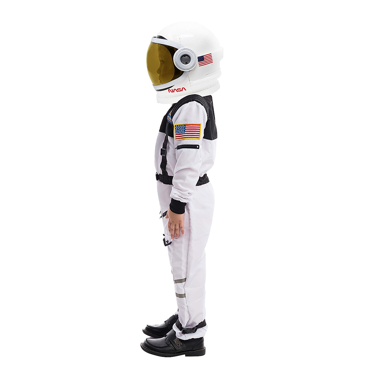 Spooktacular Creations Astronaut Costume with Helmet, Space Suit for Kids and Toddler with Movable Visor Helmet, Kids Astronaut Costume for Halloween Costumes Party Favor Supplies White 3T