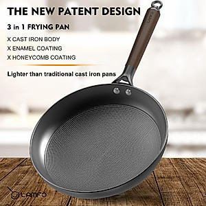 LAMFO Non Stick Frying Pans, 8" Honeycomb Long-Lasting Cast Iron Skillets, Durable Lightweight Cooking Cast Iron Pan w/Detachable Handle, Oven Dishwasher Safe, 2024 Upgrade Nonstick Pan