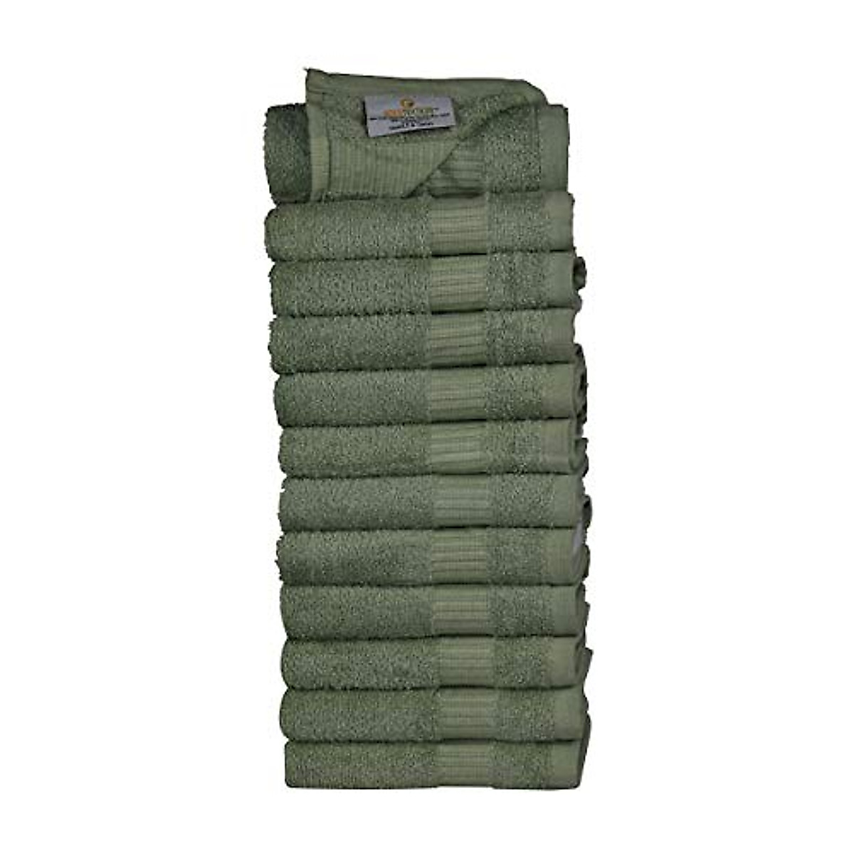 GOLD TEXTILES 100% Cotton Washcloth - 12 Pack | 13x13 inches | Sage Green - Ultra Soft, Highly Absorbent, Long Lasting and Quick Drying - Hotel & Spa Collection Cool Feel Fingertip Towels