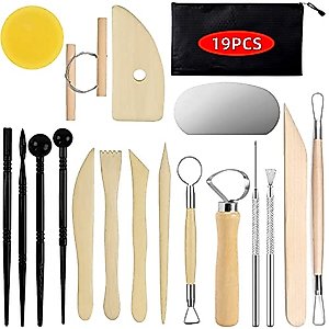Pottery Clay Sculpting Tools for Polymer, Yagugu 19Pcs Basic Wood Ceramics Carving Tool Supplies kit Accessories for Kids, Adults and Artists Modeling Shaping Building for Art&Craft