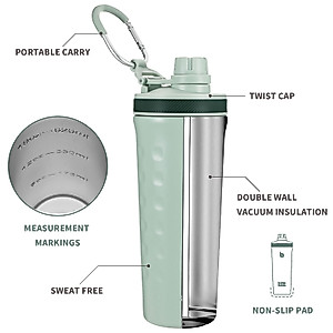 BOTTLE BOTTLE 26oz Insulated Shaker Bottle Insulated Stainless Steel Water Bottle with Wire Whisk, Reusable Stainless Steel Water Bottle, Gym Water Bottle（green）