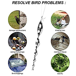 Home-X Bird Repellent Reflective Scare Rods-Ornaments, Outdoor Hawk and Duck Deterrent, Ornamental Spiral Deterrent Control Device-11 (6-Pack)