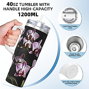 HULIBIN Bell orchid pattern Print Double Deck Stainless Steel Travel Coffee Cup With Lid 40 Oz Ice Bully Cup