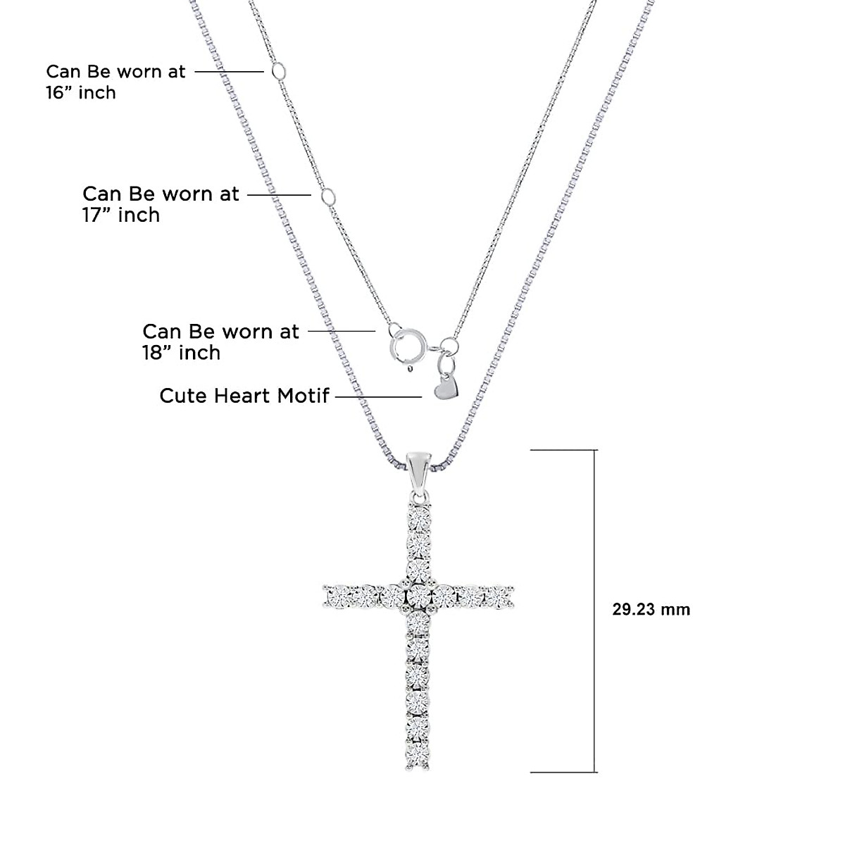 Diamond Cross Necklace For Women | 1/5 CTTW Real White Gold Plated 925 Sterling Silver Lab Created Diamond Necklace Pendant | Ideal Gift for Ladies