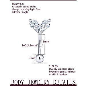 Jenxnjsjo Eyebrow Rook 16g 5/16in Piercing Jewelry Ring for Women Vertical Labret Lip Hood Curved Barbell Snug Earrings Belly Button Snake Frog Eyes Vch Bridge Cartilage Daith Surface Anti Tragus