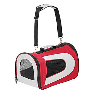 IRIS USA Large Soft Sided Carrier with Shoulder Strap, Sturdy Collapsible Water Resistant Cat Dog Pet Carrier with Padded Bottom and Top Handle for Travel Road Trip, Red