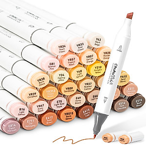 Ohuhu Alcohol Markers Skin Tones: Alcohol-based Markers Double Tipped Sketch Art Marker Set for Artists Adults' Coloring - 36 Skin-Tone Colors for Portrait Illustration- Chisel Fine Dual Tips - Oahu