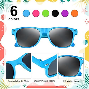 NEBURORA 6 Pack Neon Sunglasses Bulk Classic Retro Multicolor Party Sunglasses for Goody Bag Fillers Toys Adult Men Women Birthday Summer Beach Party Favors