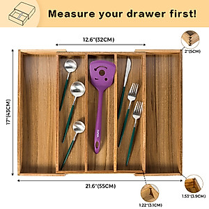 Utoplike Acacia Kitchen Drawer Organizer Expandable, Large Utensils and Cutlery Tray, Adjustable Silverware Divider for Knives Flatware