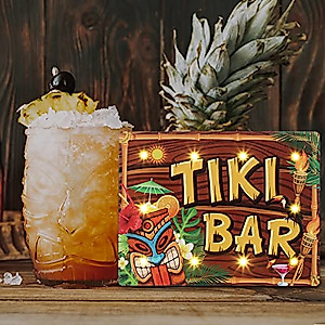 Tiki Bar Sign Hawaiian Luau Party Decoration Supplies Wooden LED Light Tiki Bar Plaque for Aloha Hawaii Luau Tropical Birthday Party Tiki Decorations Tiki Totem Hut Hanging Sign for Home Bar Kitchen