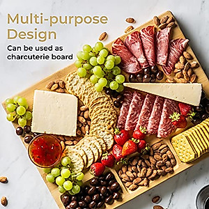 SMIRLY Large bamboo Cutting Board for Kitchen: Extra Large Bamboo Cutting Board with Juice Groove & Compartments, Wooden Cutting Boards for Kitchen, Butcher Block Cutting Board Wood