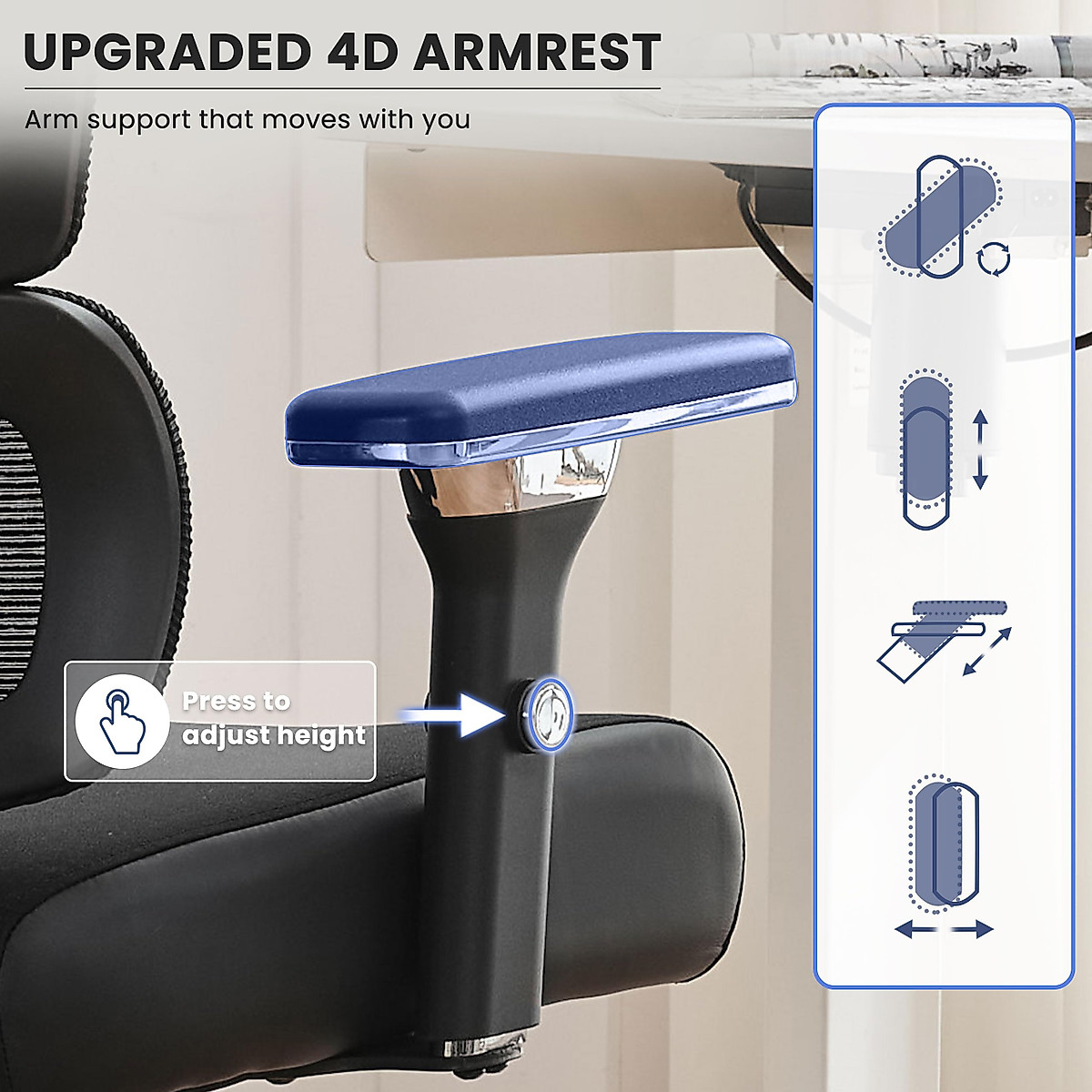 Ergonomic Office Chair, Big and Tall Mesh Chair 400LBS for Home Office&Gaming, High Back Desk Computer Chair with Lumbar Support, 3D Adjustable Headrest,4D Armrests, Upgraded Mute Rubber Chair Casters