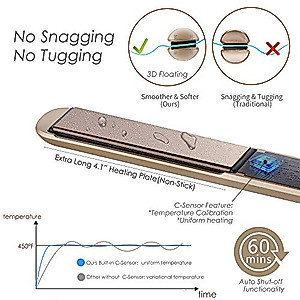 NITION Professional Salon Hair Straightener Argan Oil Tourmaline Ceramic Titanium Straightening Flat Iron for Healthy Styling,LCD 265°F-450°F,2-in-1 Curling Iron for All Hair Type,Gold,1 inch Plate