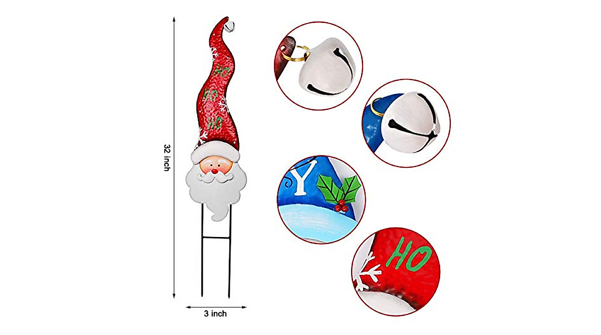 Christmas Metal Stakes: Santa & Snowman Garden Decor with Bells