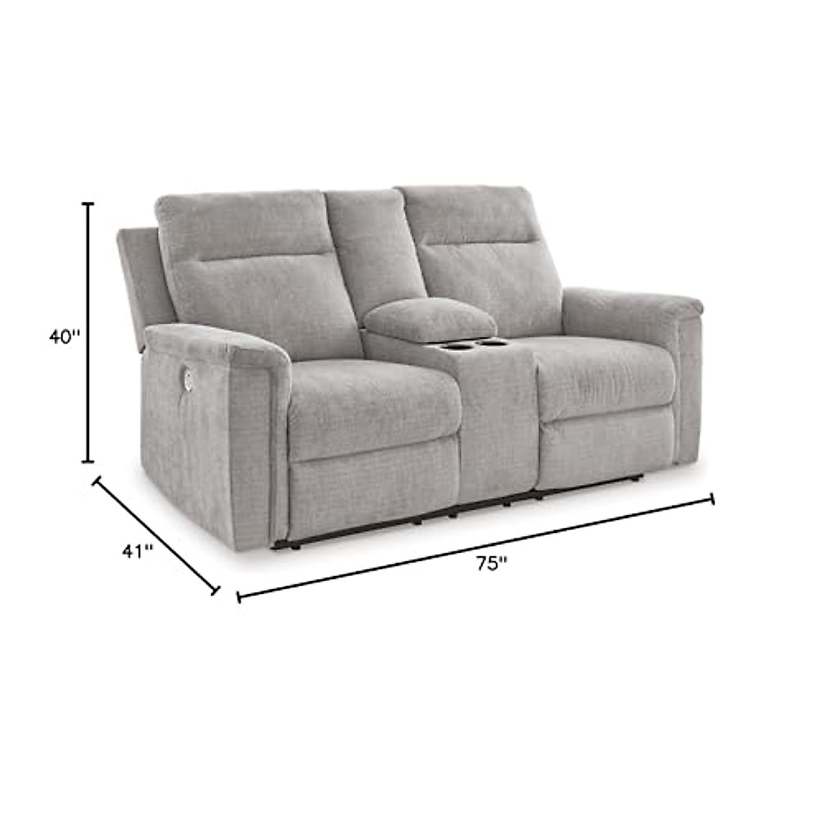 Signature Design by Ashley Barnsana Minimalist Power Reclining Loveseat with Console and USB Charging Ports, Light Gray